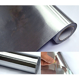 REDODECO Metal Look Adhesive Paper Film Vinyl Self Adhesive Waterproof Anti Greasy Counter Top Peel Stick Metallic Gloss Shelf Liner For Kitchen Cabinet,15.8inch by 100inch