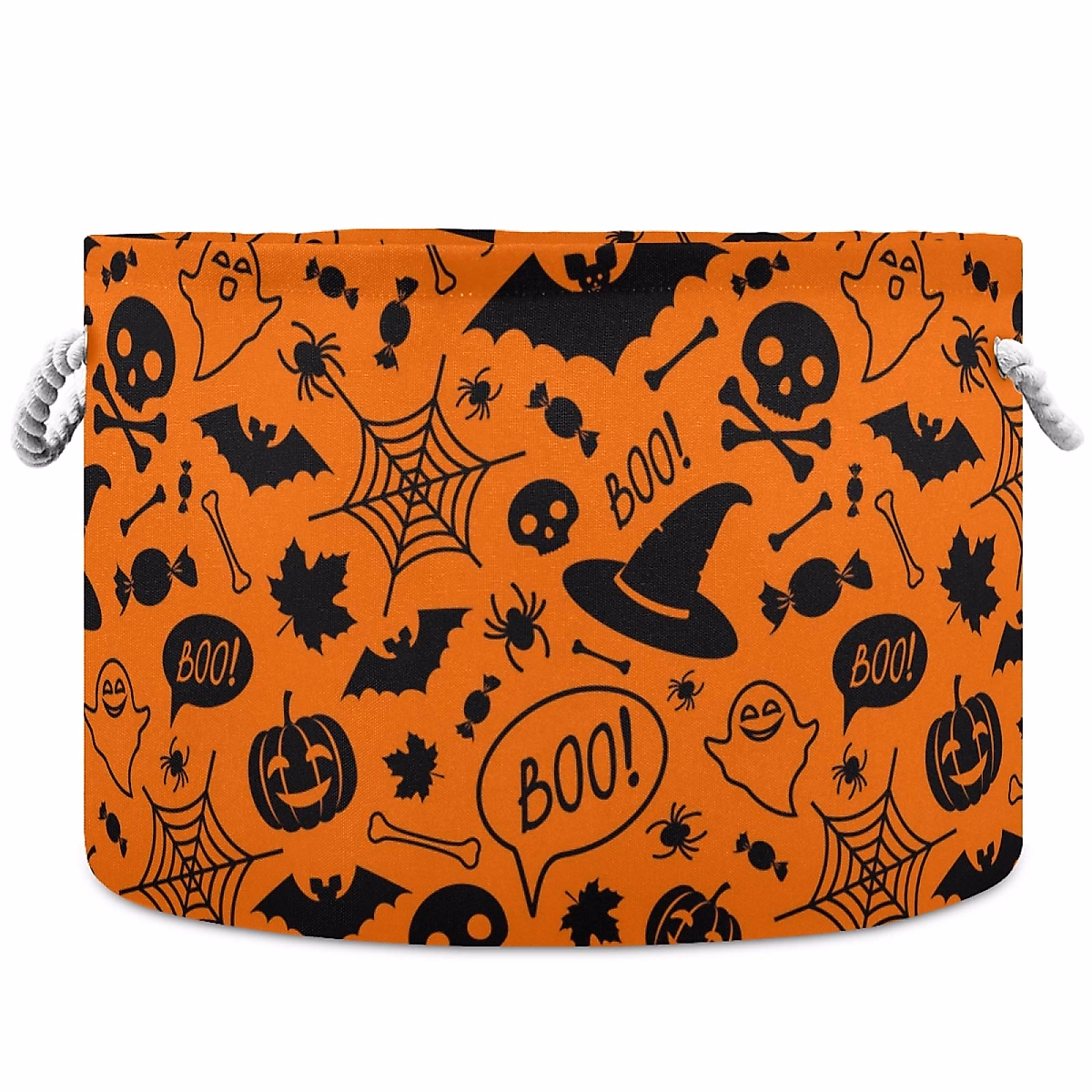 visesunny Storage Basket Halloween Orange Festive with Pumpkin Skull Bat SpiderNursery Hamper Canvas Fabric Toy Storage Organizer Bin Storage Box Laundry Basket for Kid Room,Playroom