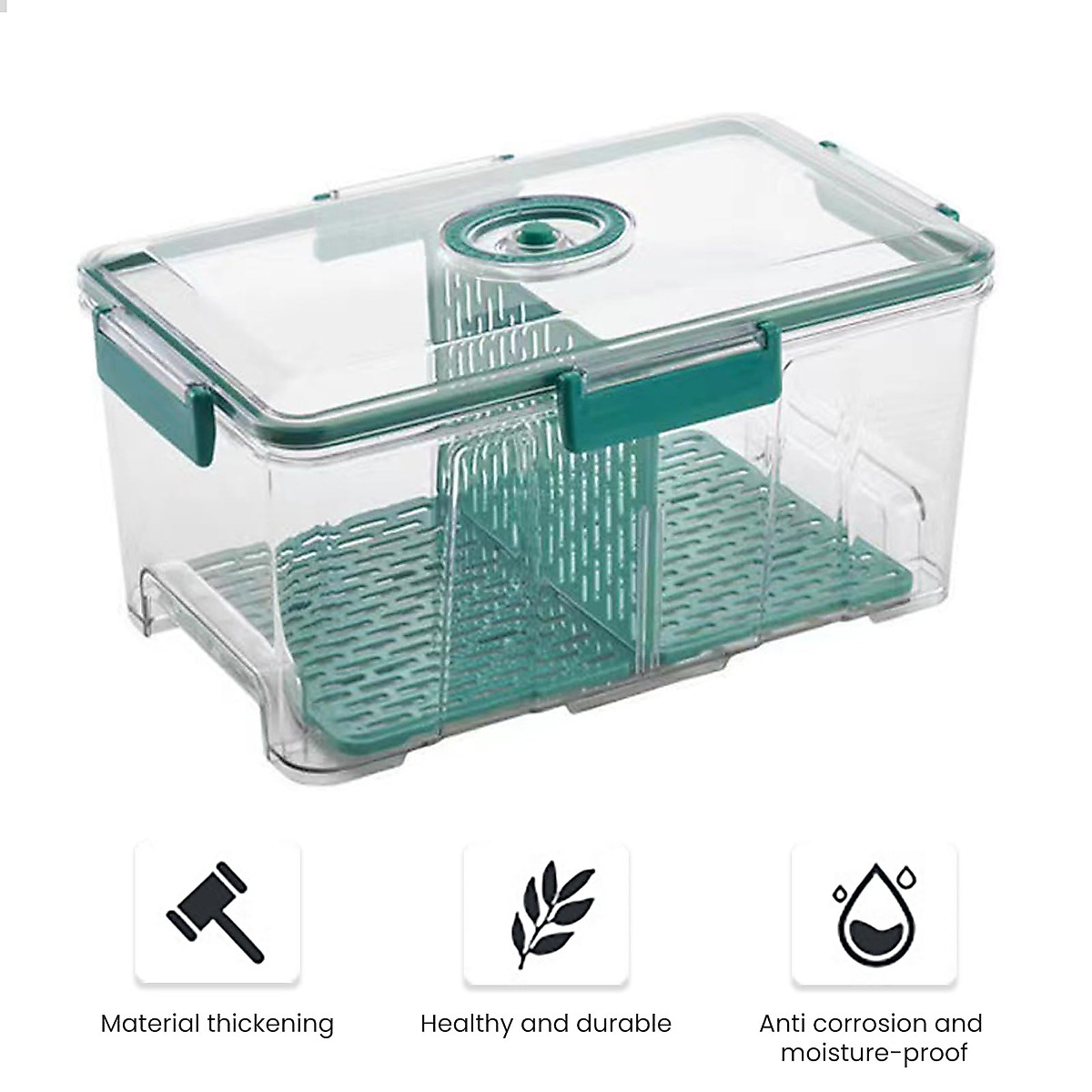 Iryreafer Refrigerator Vacuum Sealer Food-grade Material Container 1.5/2.5/7.5l Transparent Crisper with Detachable Drainage Plate Airtight Food Storage Box for Green A