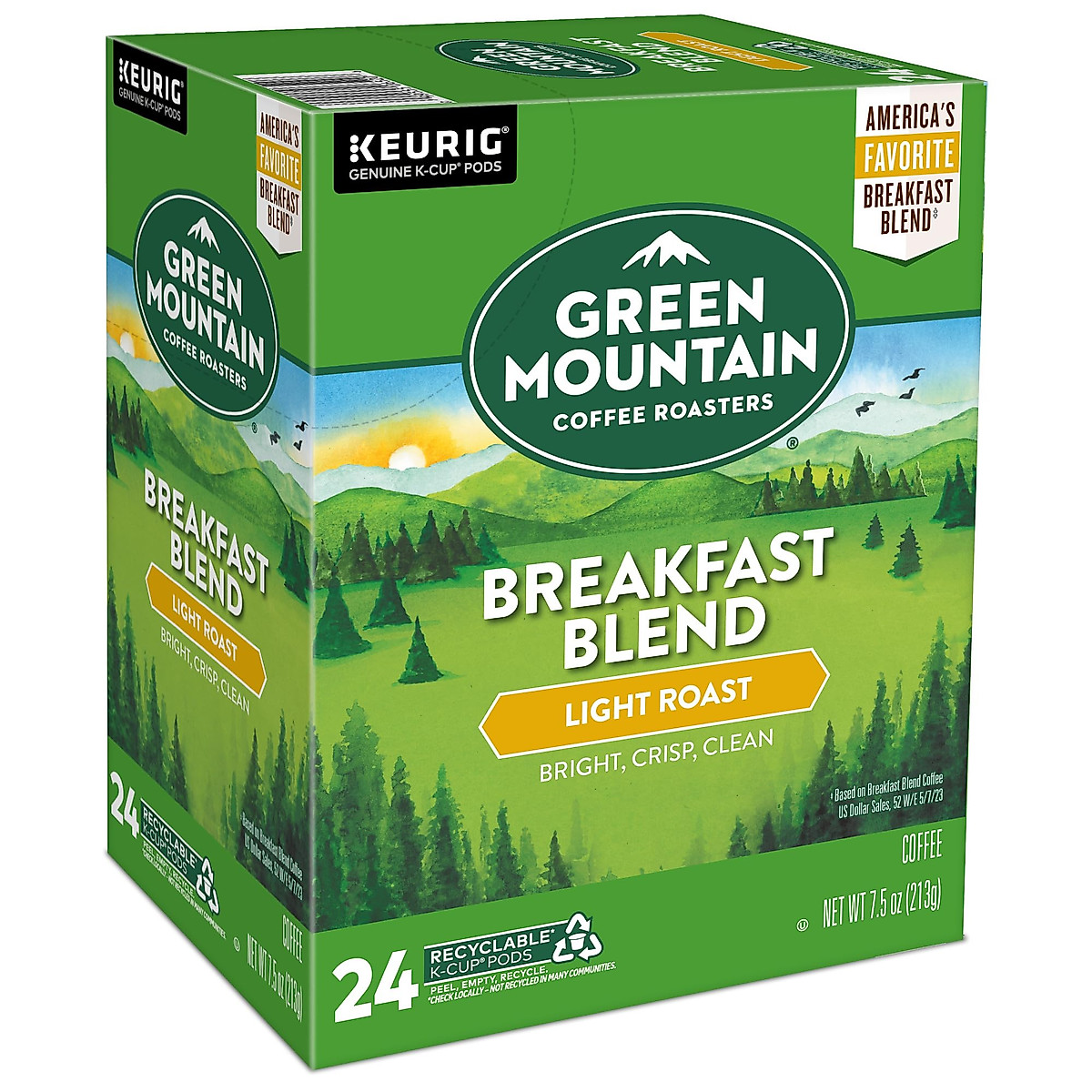 Green Mountain Coffee Roasters Breakfast Blend Single-Serve Keurig K-Cup Pods, Light Roast Coffee, 24 Count (Pack of 4)