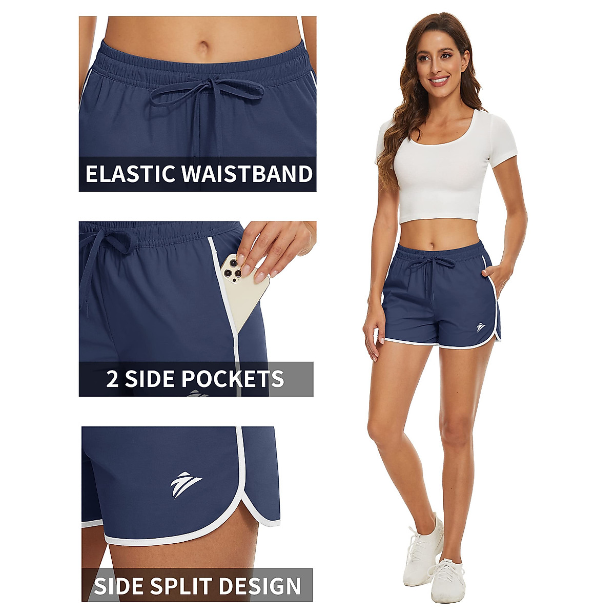 TACVASEN Women's Quick Dry Shorts Hiking Athletic Outdoor Tennis Golf Shorts Breathable Lightweight Travel Shorts Stretch Dark Blue L