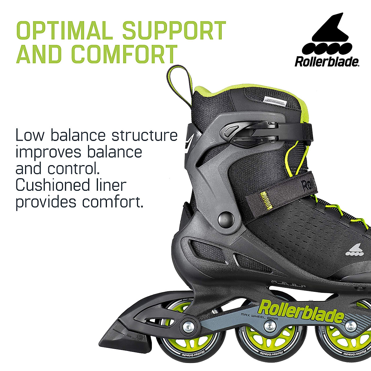 Rollerblade Zetrablade Elite Men's Adult Fitness Inline Skate, Black and Lime, Performance Inline Skates