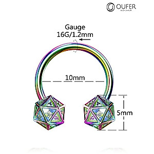 OUFER 16G Septum Rings, 316L Surgical Steel Septum Piercing Jewelry, Icosahedron Dice Cartilage Earrings, Helix Daith Conch Piercing Jewelry for Women and Men