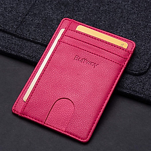 Buffway Slim Minimalist Front Pocket RFID Blocking Leather Wallets for Men Women - Lichee Red
