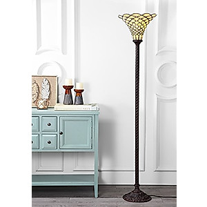 JONATHAN Y JYL8007A White Tiffany-Style 70" Torchiere LED Floor Lamp, Tiffany, Traditional, Art Nouveau Style, Office, Living Room, Family Room, Dining Room, Bedroom, Hallway, Foyer, Bronze