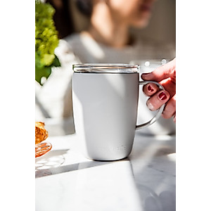 Vinglacé Stainless Steel Coffee Mug- Insulated Hot and Cold Beverage Cup with Glass Insert and Lid, 12 oz, Stone