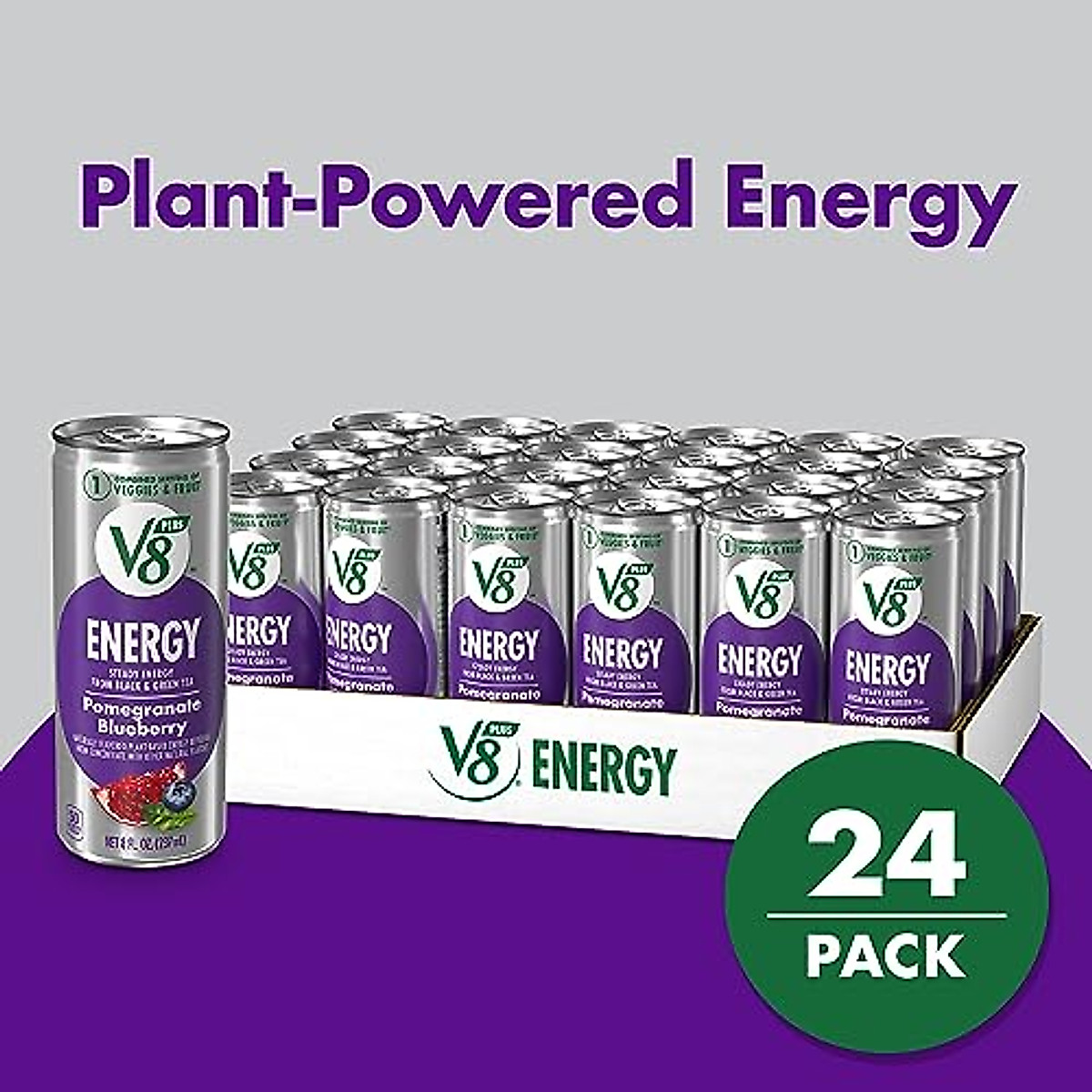 V8 +ENERGY Pomegranate Blueberry Energy Drink, Made With Real Vegetable And Fruit Juices, 8 Fl.Ounce Can (Case of 24)