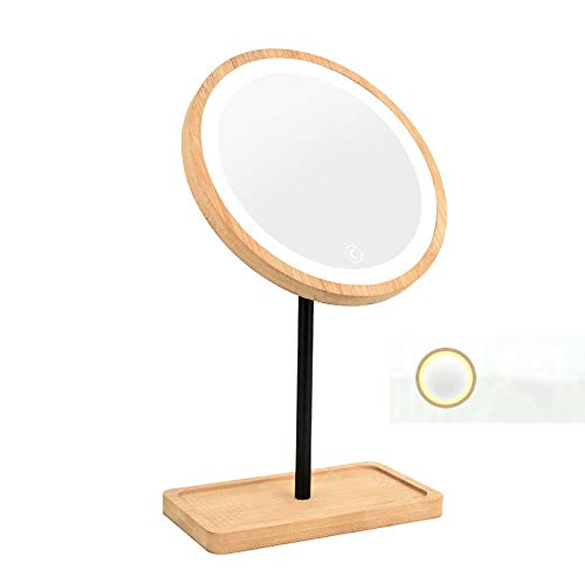 FQYYDD Illuminated Makeup Mirror Wooden Desktop Led Makeup Mirror Usb Charging Adjustable Bright