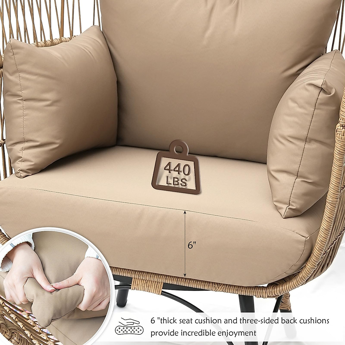 BULEXYARD Patio Wicker Stationary Egg Chair with Legs, Indoor Outdoor Oversized PE Rattan Egg Lounge Chairs for Garden, Backyard, Living Room, Bedroom(Brown/Brown, 2 Pcs)