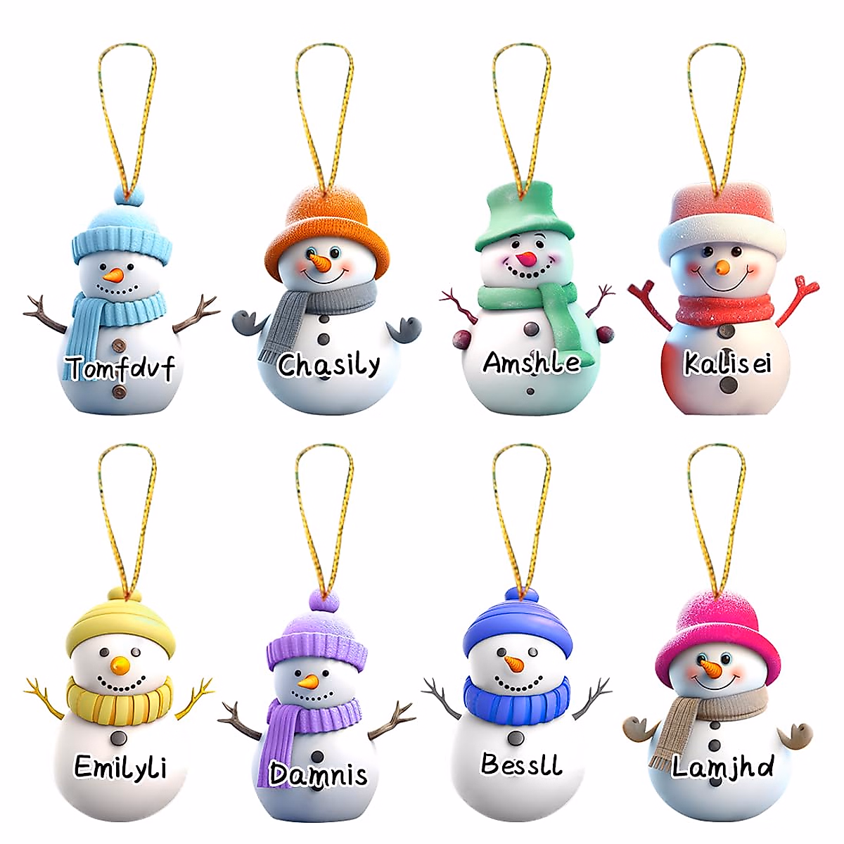 TATLETATLE Personalized Snowman Christmas Ornaments Custom Family Names 8pcs Xmas Ornaments Customized Ornaments for Christmas Tree Hanging Decorations (Snowman-5)