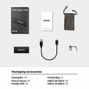 PDOOQ Portable SSD, External SSD Read up to 500MB/s & Write up to 450MB/s USB 3.1 Type-c Ultra-Slim External Solid State Drive (250GB)