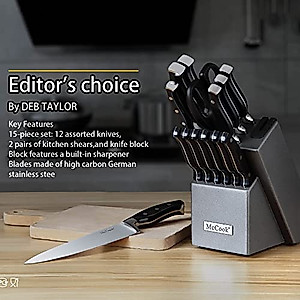 McCook® MC25A Knife Sets,15 Pieces German Stainless Steel Kitchen Knife Block Set with Built-in Sharpener