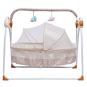 TFCFL Electric Baby Crib Cradle, 5-Speed Baby Bassinet Auto Rocking Chair Chair Bed with Remote Control Infant Musical Sleeping Basket for 0-18 Months Newborn Babies 25KG/55LBS Capacity (Khakise)