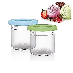 VRINO 2/4/6PCS Creami Deluxe Pints, for Ninja Creamy Pints Lids, Pint Ice Cream Containers with Lids Airtight,Reusable Compatible NC301 NC300 NC299AMZ Series Ice Cream Maker,Blue+Green-2PCS