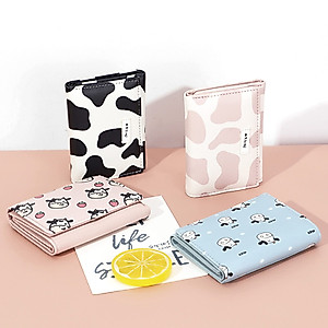 MOZXIRZ Women Girls Wallet Cute Cow Print Tri-Fold Wallet PU Leather Purse Slim Small Short Wallet Cartoon Trifold Cash Card Holder Bag (Black Cow)