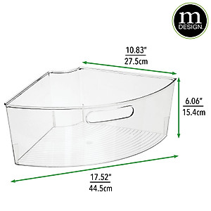 mDesign Kitchen Cabinet Plastic Lazy Susan Storage Turntable Organizer Bins with Built-In Handle - Large Triangle Corner Dividers for Pantry or Cabinets - 1/4 Wedge, 6" Deep Container - 2 Pack - Clear