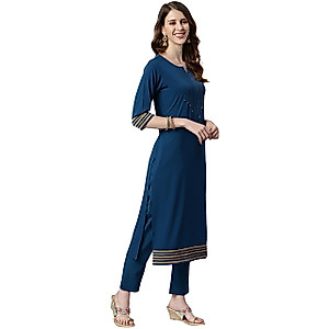 Janasya Kurta Set for Women Teal