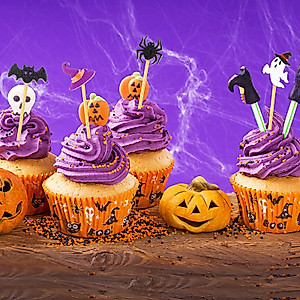 Halloween Cocktail Picks Pumpkin Spider Hat Ghost Letters Bamboo ToothPicks Appetizer Bamboo Toothpicks for Halloween Cake Food Decoration (100 Pieces)