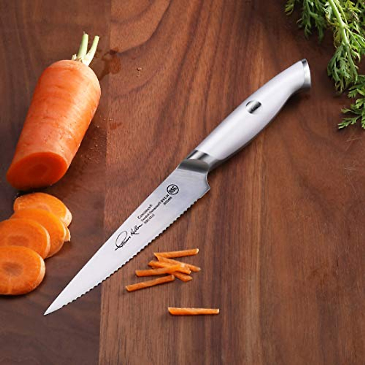 Cangshan Thomas Keller Signature Collection Swedish Powder Steel Forged, 5-Inch Serrated Utility Knife, White