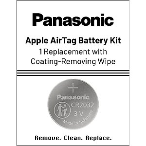 Panasonic AirTag Battery Kit, Size CR2032 with Bitterant Coating-Removing Wipe, Apple-Approved OEM Replacement for AirTag