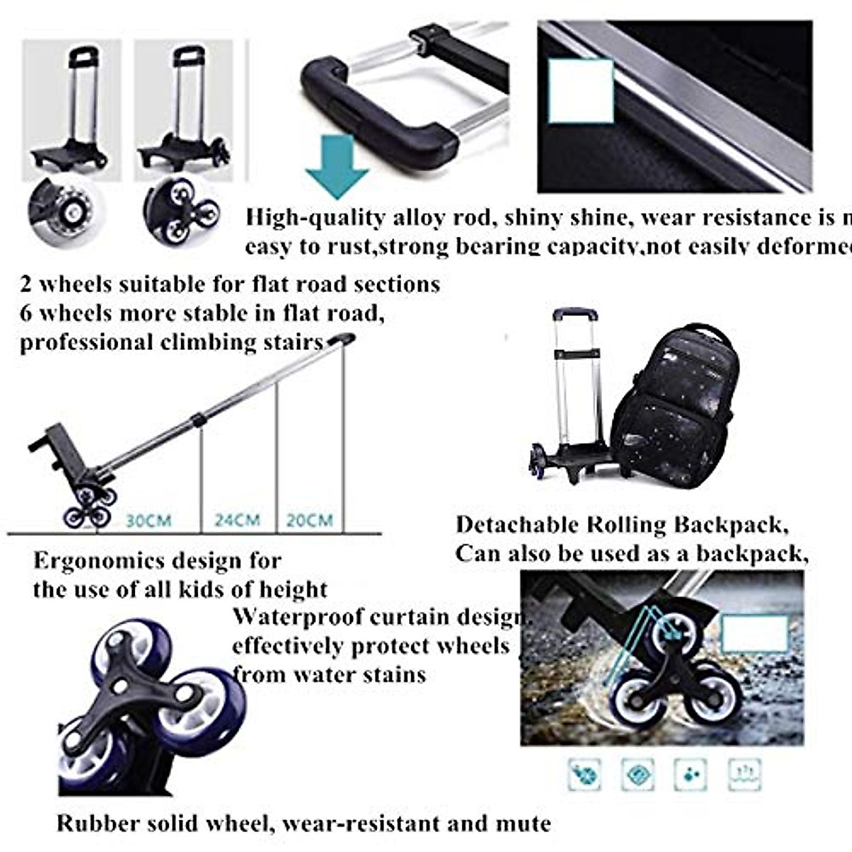 Elementary Galaxy Teens Rolling Backpack Kids Boys Luggage with Wheels Trolly BookBag for School-2 Wheels