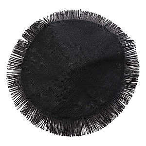 Cup Pad Placemat,Jute Simple Insulation Pad Heat Insulation Non-Slip Boho Coaster Environmental Tassel Table Mat(Black)