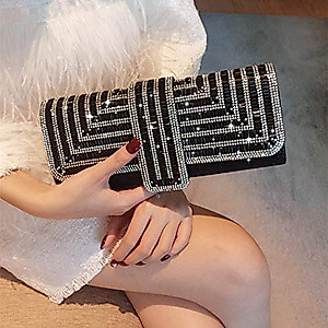 QELEG Satin Evening Bags Rhinestone Clutch Purses for Women Handbags Formal Wedding Party Prom Purse Money Bags (Black)