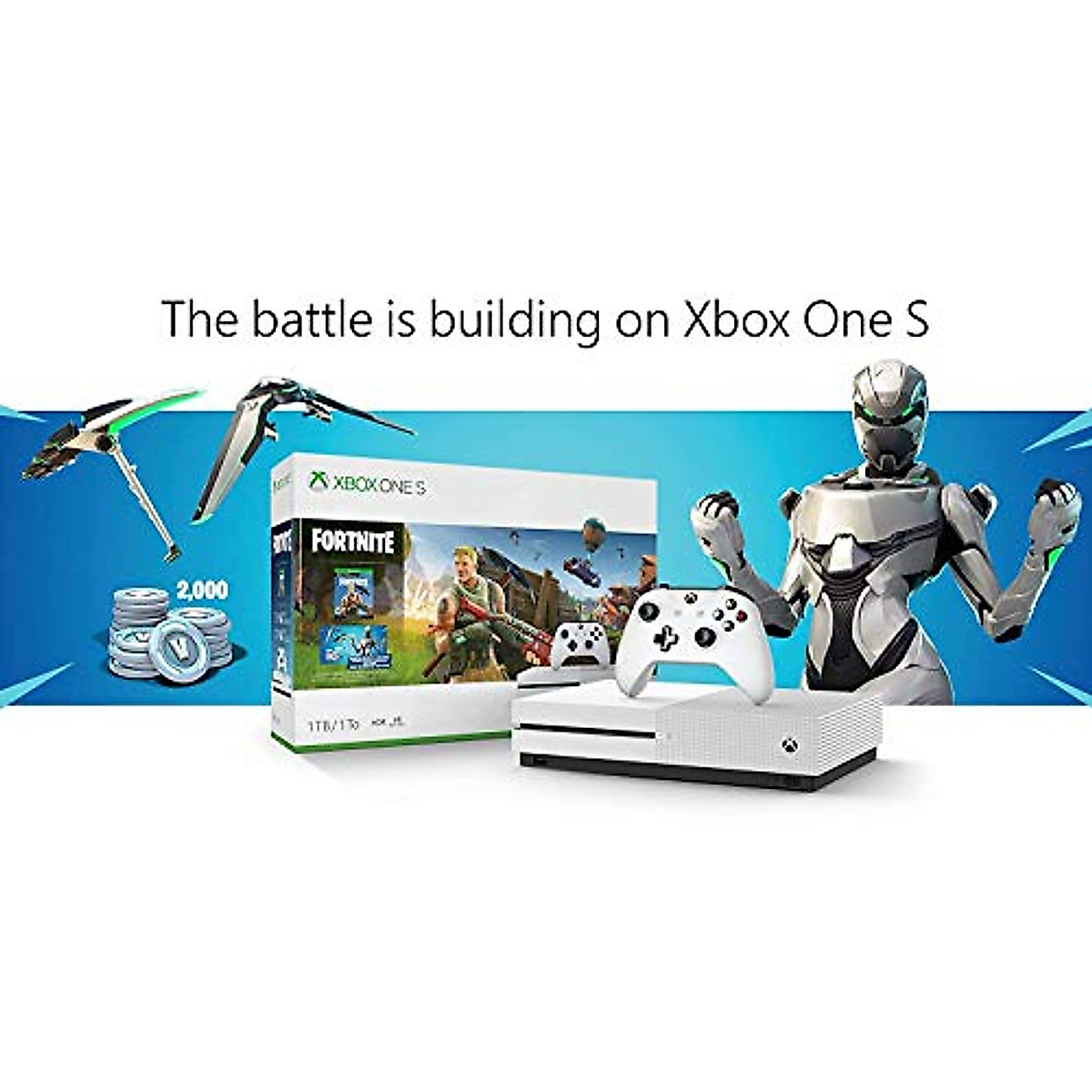 Microsoft Xbox One S Fortnite Eon Cosmetic Epic Bundle: Fortnite Battle Royale, Eon Cosmetic, 2,000 V-Bucks and Xbox One S 1TB Gaming Console with 4K Blu-Ray Player