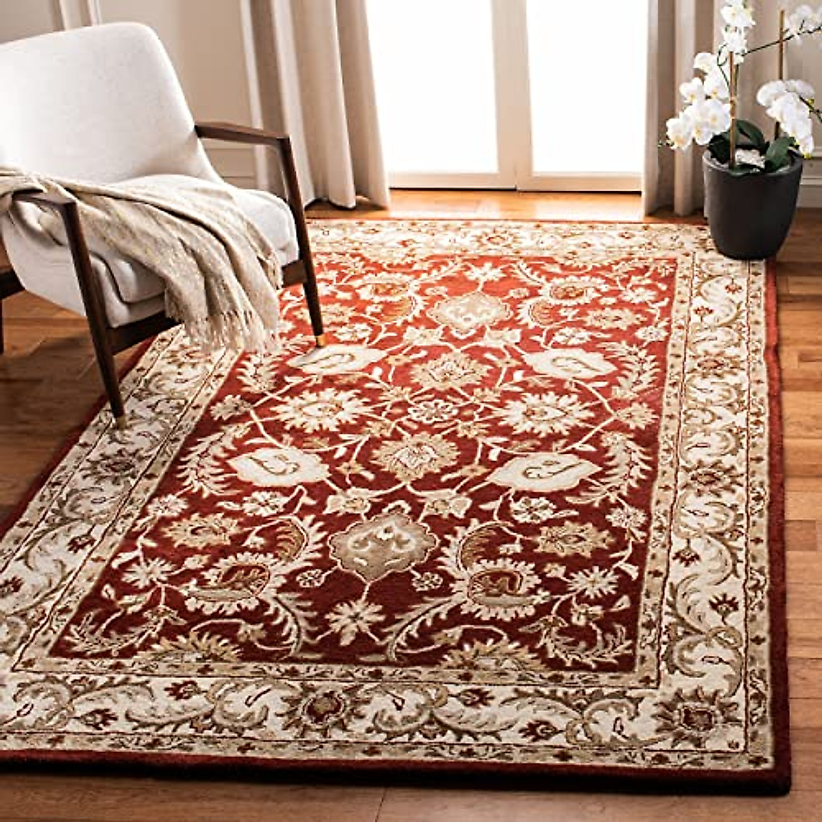 Safavieh Royalty Collection Area Rug - 8' x 10', Red & Ivory, Handmade Traditional Oriental Wool, Ideal for High Traffic Areas in Living Room, Bedroom (ROY244B)