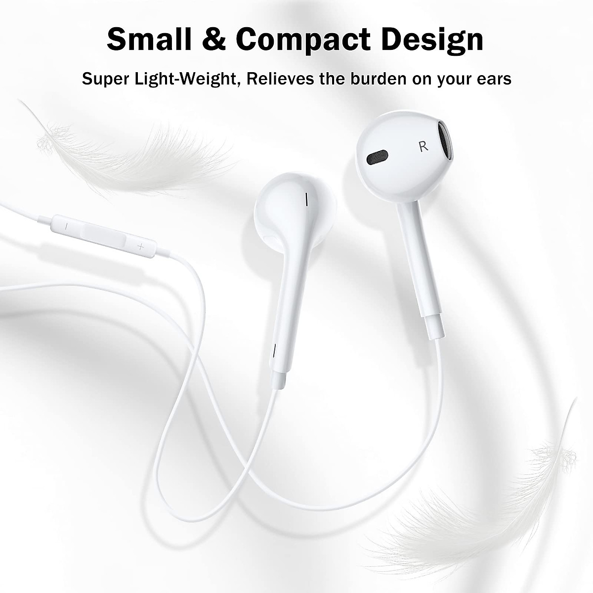 NOBVEQ 2 Packs Earbuds for iPhone Headphones Wired Earphones (Built-in Microphone & Volume Control) Headsets for iPhone 14/13/12/11/SE/XR/8/7 Support All iOS-System, Sport Headphone with Mic - White