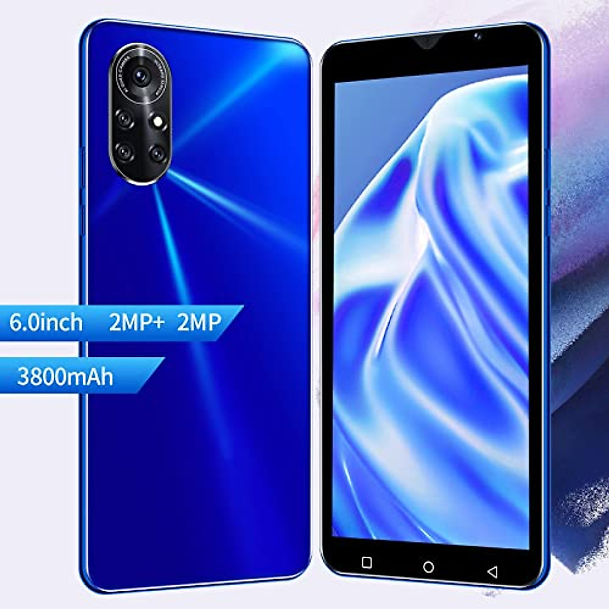 Android Unlocked Cell Phone Dual Sim 6 in Unlocked Phone Face ID + Fingerprint GSM Smartphones Smartphone Gimbal Extension Pole (Blue, One Size)