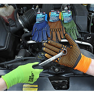 Midwest Gloves & Gear 94P06-LX-00 Grip 6 Pack Men's Max Performance Glove, Orange- Fits Large-XL