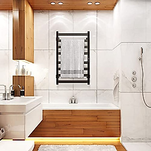 Colliford Towel Warmer, Towel Heater Rack for Bathroom, 8-bar Electric Towel Dryer Wall-Mounted Plug-in Bath Heater, 201 Stainless Steel Hot Towel Rack with Timer and Smart Temperature Control