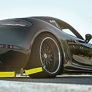 VULCAN Economy Car Tie Down Kit with 4 Lasso Straps, 4 Flat Hook Ratchets, and 4 Free 36 Inch Axle Straps - 3,300 Pound Safe Working Load