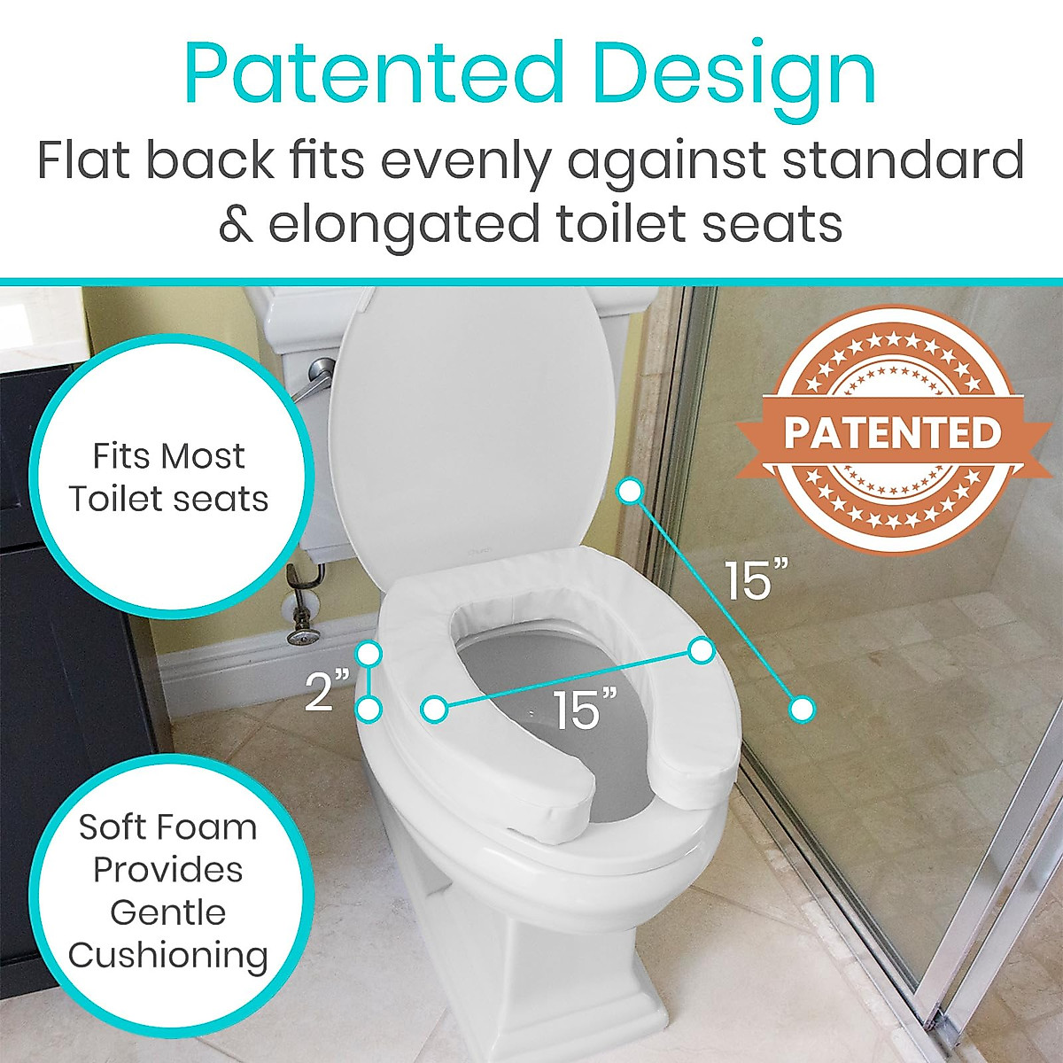 Vive Toilet Seat Cushion 2-Inch High Density Foam - Toilet Raised Donut Easy Clean Portable Cushioned Pad Bathroom Attachment - Elongated Raiser - Comfort, Support for Handicap, Adults, Tailbone Pain