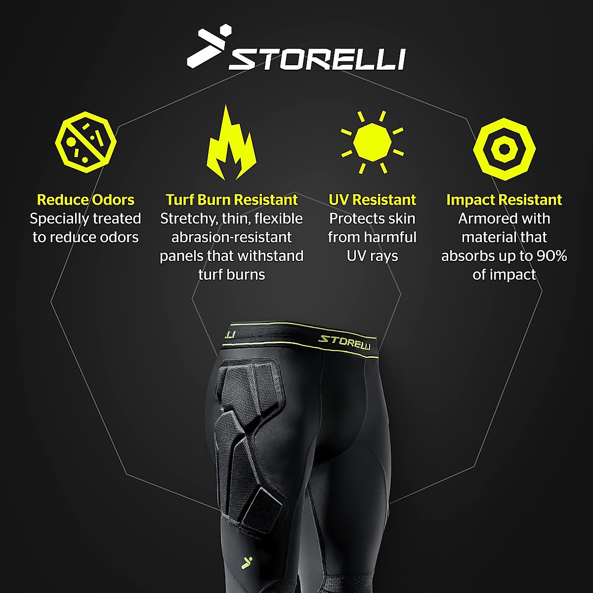 Storelli BodyShield Goalkeeper Leggings 3, High-Impact Protection, Sweat-Wicking, UV-Resistant Athletic Bottoms for Soccer & Heavy-Duty Sports | Black | Extra Large
