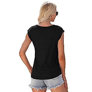AUSELILY Womens Cap Sleeve T-Shirt Casual Loose Fit Tank Tops Black