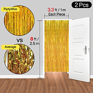 PartyWoo Foil Curtain Gold, 2 pcs 3.3x6.6 ft Gold Streamers, Tinsel Curtains, Fringe Backdrop, Tinsel Backdrop for Birthday Party, Christmas Photo Backdrop