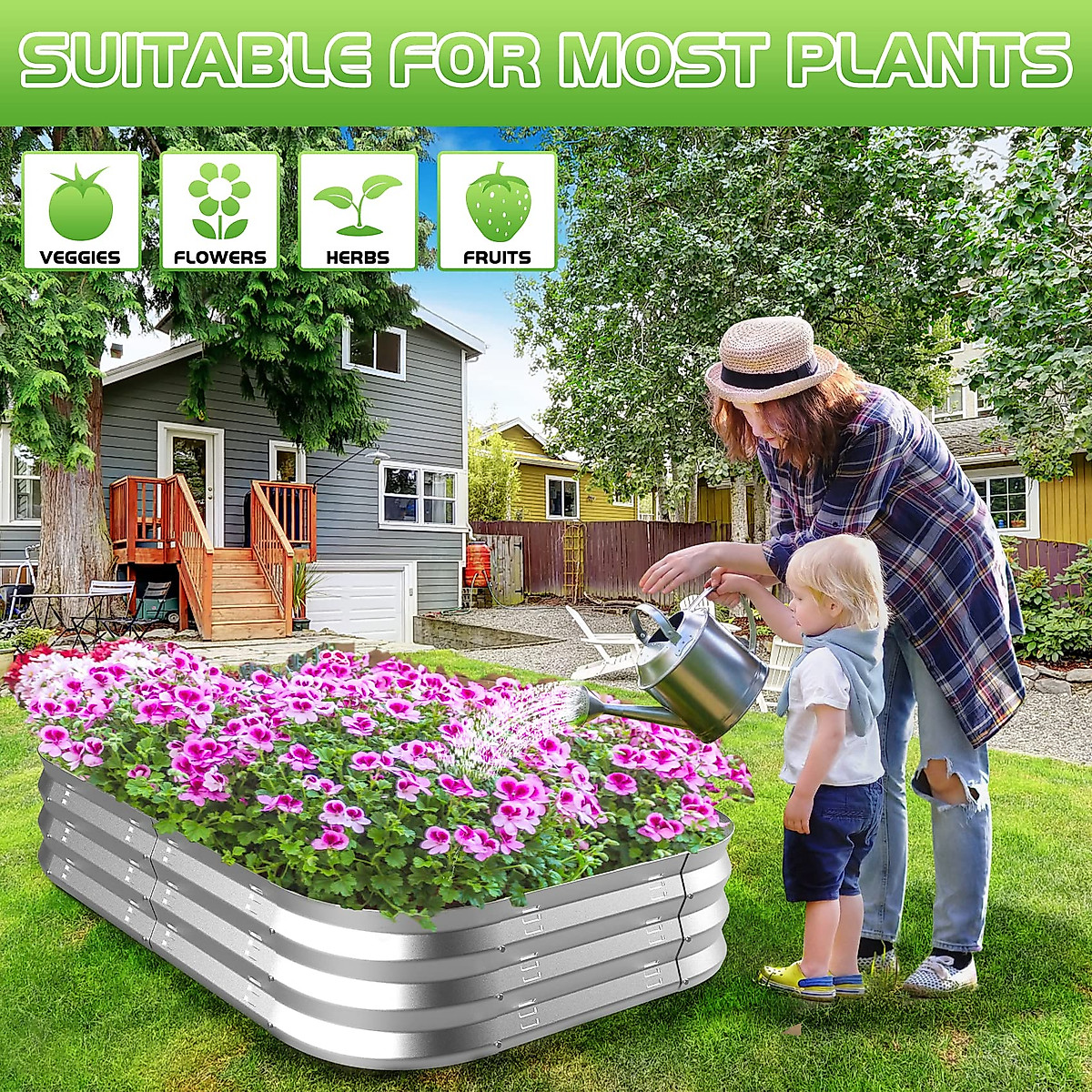CODACE Raised Garden Bed Kit, 2Pcs Galvanized Raised Garden Beds Outdoor for Gardening, Metal Raised Planter Box for Vegetables Flowers Herb Fruits, Garden Planters with Ventilation Holes (4.27x3ft)