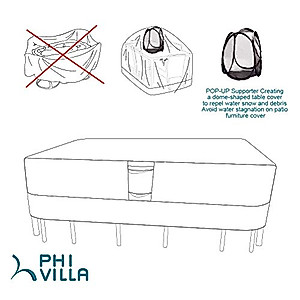 PHI VILLA Patio Table Set Covers Waterproof, Outdoor Dining Table and Chair Cover with Pop-up Supporter, Extra Large Rectangular Heavy Duty Patio Cover 129"L X 83"W X 23"H, Beige & Brown
