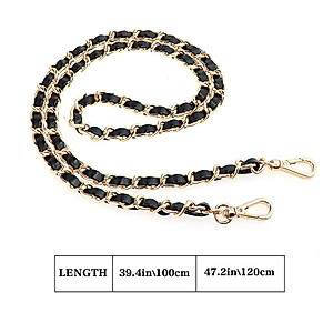 Lamdgbway Purse Chain Strap Braided PU Leather Handbag Shoulder Bag Messenger Bag Replacement Metal Chain Black 120cm/47in