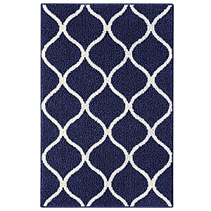 Maples Rugs Rebecca Contemporary Kitchen Rugs Non Skid Accent Area Carpet [Made in USA], 2'6 x 3'10, Navy Blue/White