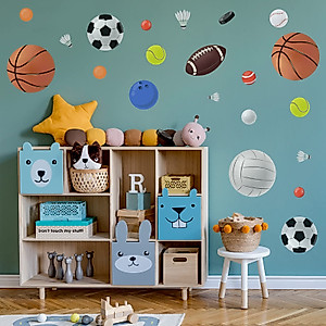 AnFigure Sport Wall Stickers Boys Wall Decals Baseball Soccer Basketball Football Hockey Badminton Wall Decor Boys Bedroom Nursery Playroom Classroom Living Room Wall Decorations