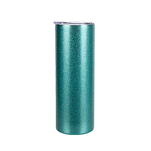 Elanze Designs Cheetah Animal Print Wrap-Around Design 20 Ounce Insulated Stainless Steel Coffee Travel Tumbler Mug Cup, Slide Top Lid & Reusable Straw, Turquoise Blue Glitter