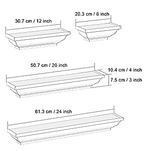SRIWATANA White Floating Shelves, 24 Inch Solid Wood Storage Wall Shelves Set of 4 Display Ledge Shelves Decor for Bedroom, Living Room, Bathroom, Kitchen - White