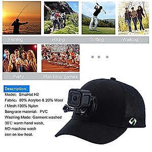 Smatree Baseball Hat Mount Mesh Cap Compatible with Gopro Hero 11/10/9/8/7/6/5/5 Session/4/3+/3/2/1/DJI OSMO Action Cameras, Wool Material (L 58-60cm) Black