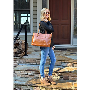 S-ZONE Women Vintage Genuine Leather Tote Shoulder Bag Handbag Upgraded Version Medium