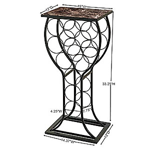KB Designs - 11 Bottle Free Standing Floor Wine Rack Table, Black Metal & Faux Marble