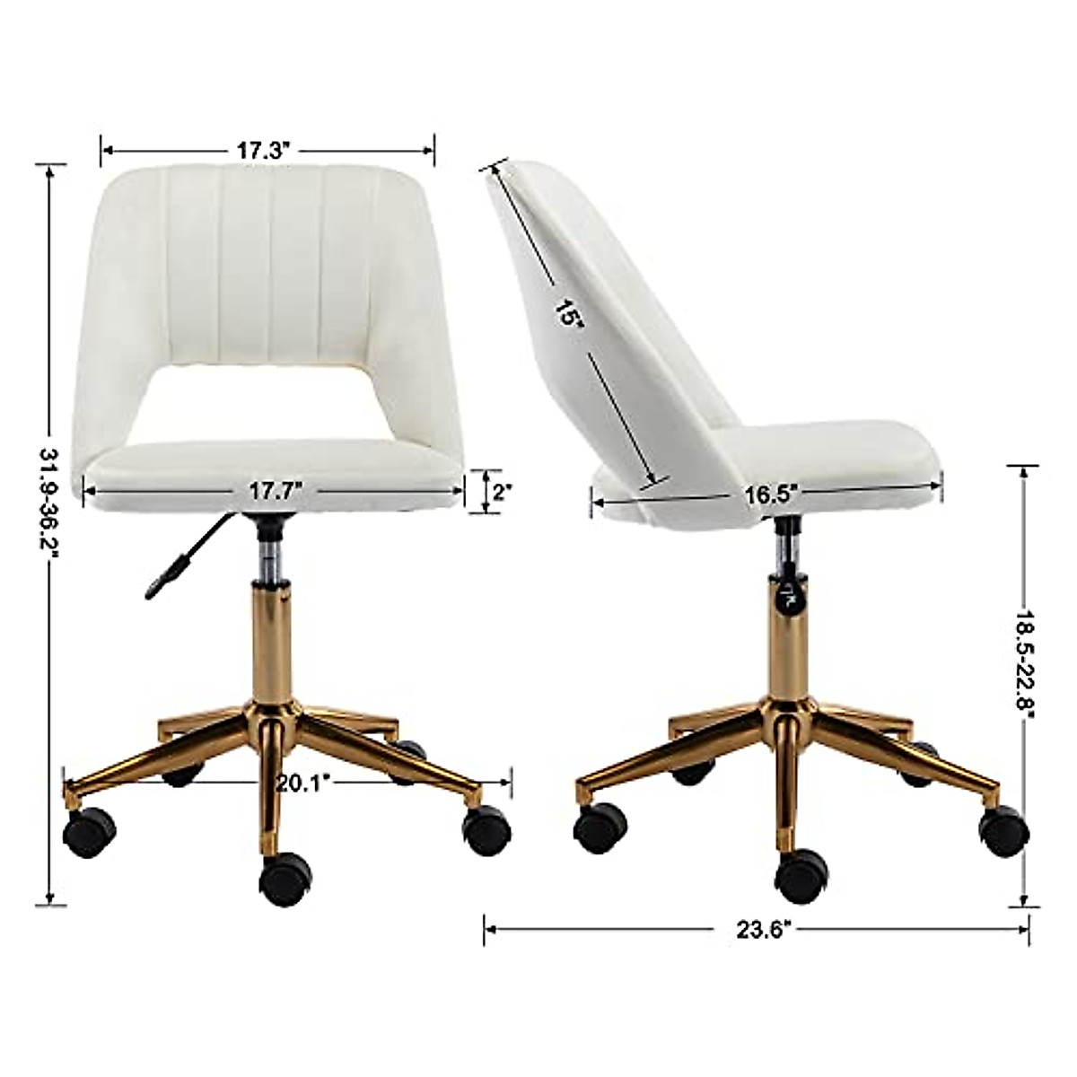 ZHENGHAO ZH4YOU Modern Armless Desk Chair Vanity Stool for Teen Girls, Hollow Back Task Chair Study Chair Sewing Chair with Gold Base for Home OfficeBedroomLiving Room (White)