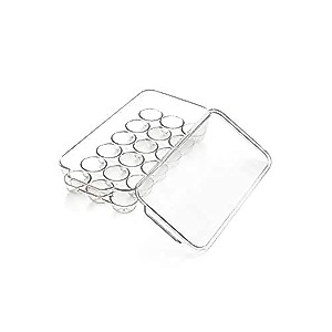JINAMART Stackable Plastic Egg Holder for Refrigerator, Fridge Fresh Eggs Organizer Tray with Lid & Handles, Deviled Egg Storage Drawer for Countertop, Containers, Stores 18 Egg, Clear (Set of 2)